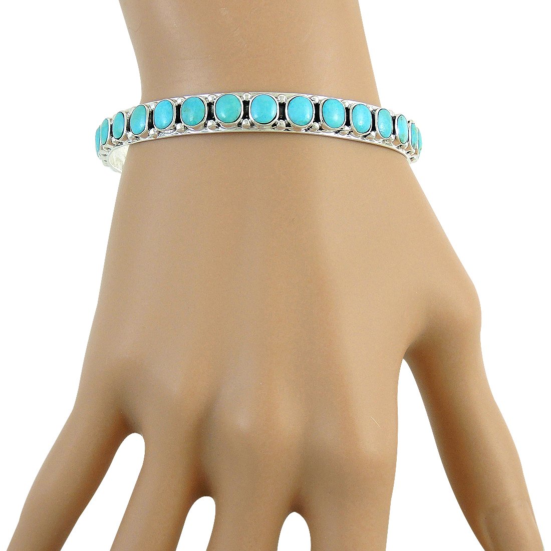 Stackable Turquoise Bangle Bracelet Sterling Silver 925 Genuine Turquoise (Turquoise)