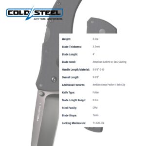 Cold Steel Recon 1 Series Tactical Folding Knife with Tri-Ad Lock and Pocket Clip - Made with Premium CPM-S35VN Steel, Tanto Plain Edge