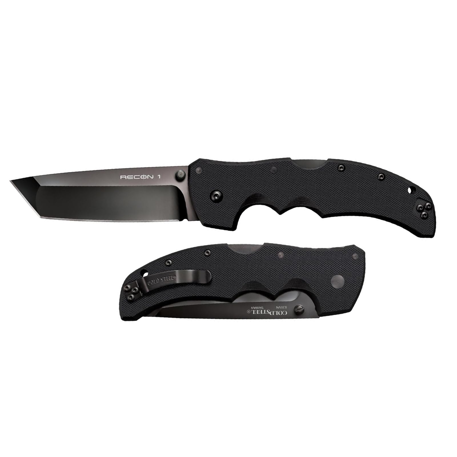 Cold Steel Recon 1 Series Tactical Folding Knife with Tri-Ad Lock and Pocket Clip - Made with Premium CPM-S35VN Steel, Tanto Plain Edge