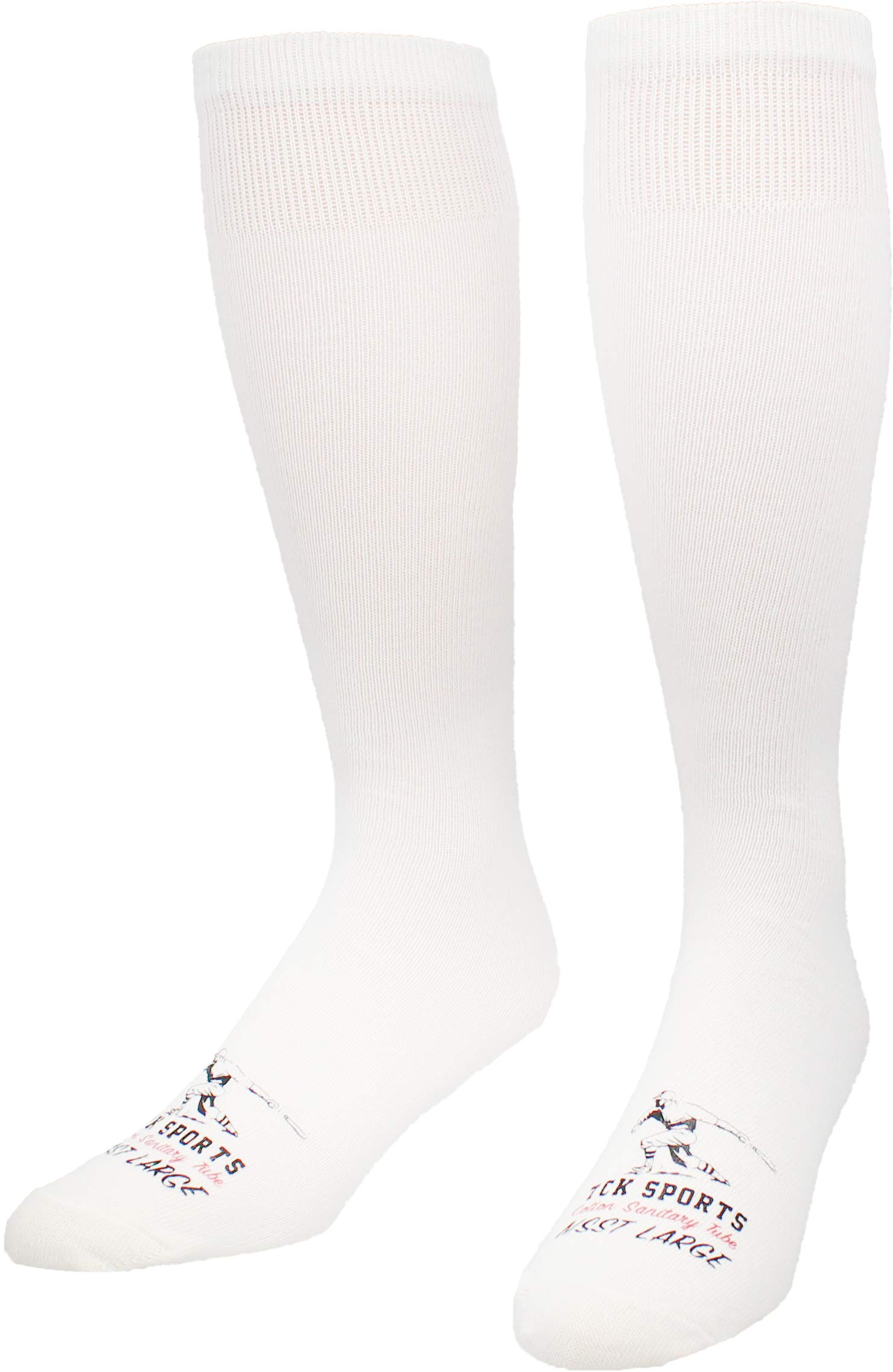 TCK Flat Knit Sanitary Liner Baseball Socks (Large, White)