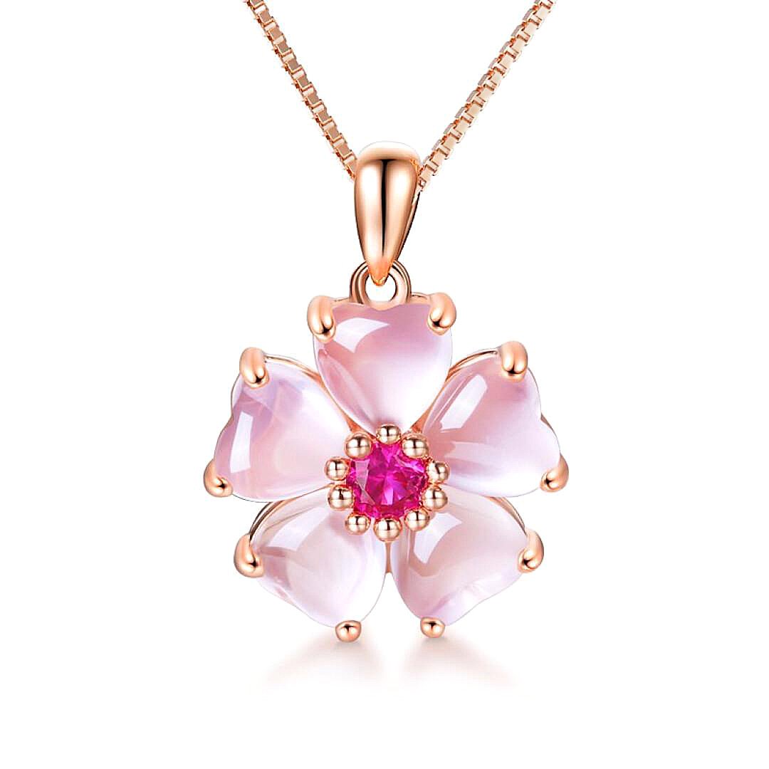 YOUMIYA ROSE Gold Cherry Blossoms Necklace for Graduation Pink beautiful Artificial stone crystal Necklace Best Gifts for Women Friend Lover