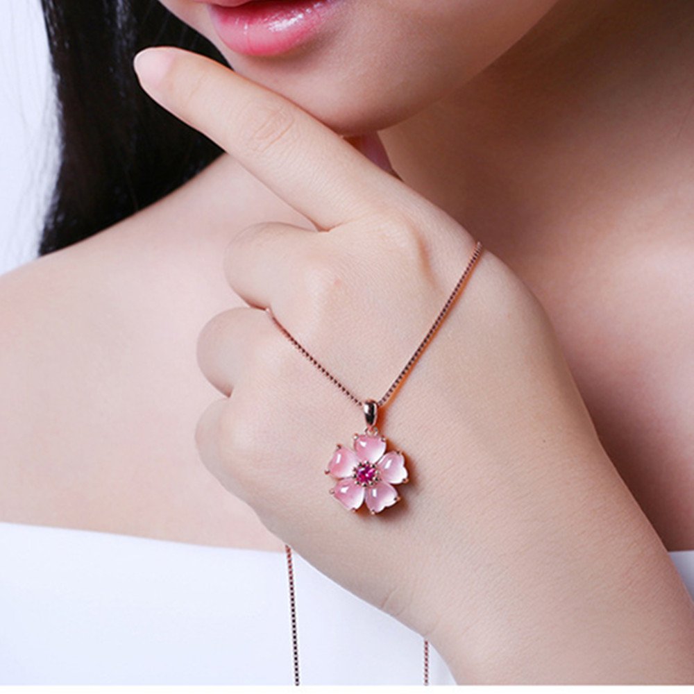 YOUMIYA ROSE Gold Cherry Blossoms Necklace for Graduation Pink beautiful Artificial stone crystal Necklace Best Gifts for Women Friend Lover