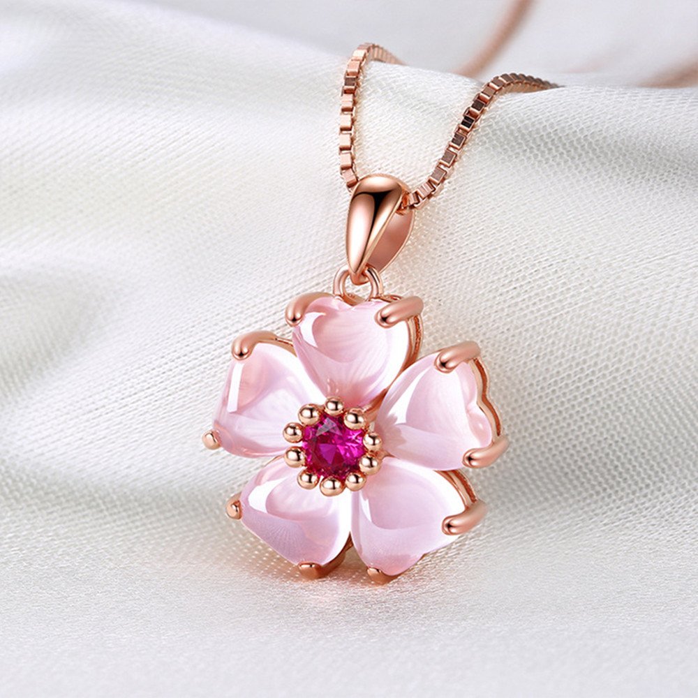 YOUMIYA ROSE Gold Cherry Blossoms Necklace for Graduation Pink beautiful Artificial stone crystal Necklace Best Gifts for Women Friend Lover