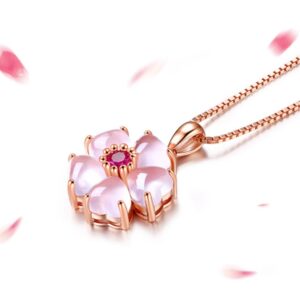 YOUMIYA ROSE Gold Cherry Blossoms Necklace for Graduation Pink beautiful Artificial stone crystal Necklace Best Gifts for Women Friend Lover