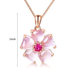 YOUMIYA ROSE Gold Cherry Blossoms Necklace for Graduation Pink beautiful Artificial stone crystal Necklace Best Gifts for Women Friend Lover