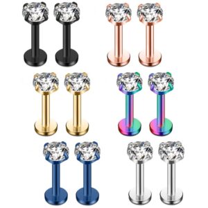 ruifan 6prs(12pcs) 16g 4mm clear cubic zirconia labret monroe lip ring tragus helix earring stud barbell piercing jewelry bar length 8mm