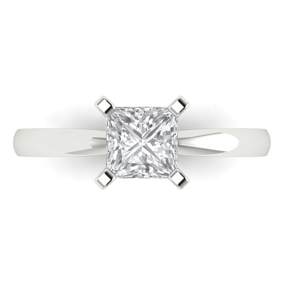 1 Ct Brilliant Princess Cut Clear Simulated Diamond 14K White Gold Solitaire Engagement Promise Bridal Ring Size 3.5