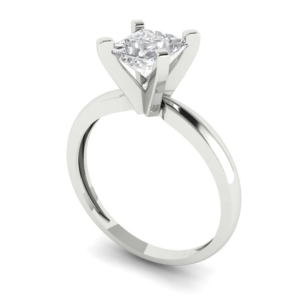 1 Ct Brilliant Princess Cut Clear Simulated Diamond 14K White Gold Solitaire Engagement Promise Bridal Ring Size 3.5