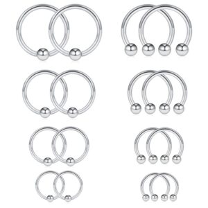 ruifan 8prs(16pcs) 14g surgical steel horseshoe & captive bead nose hoop septum earring eyebrow tongue lip nipple helix tragus piercing rings 6-12mm - silver