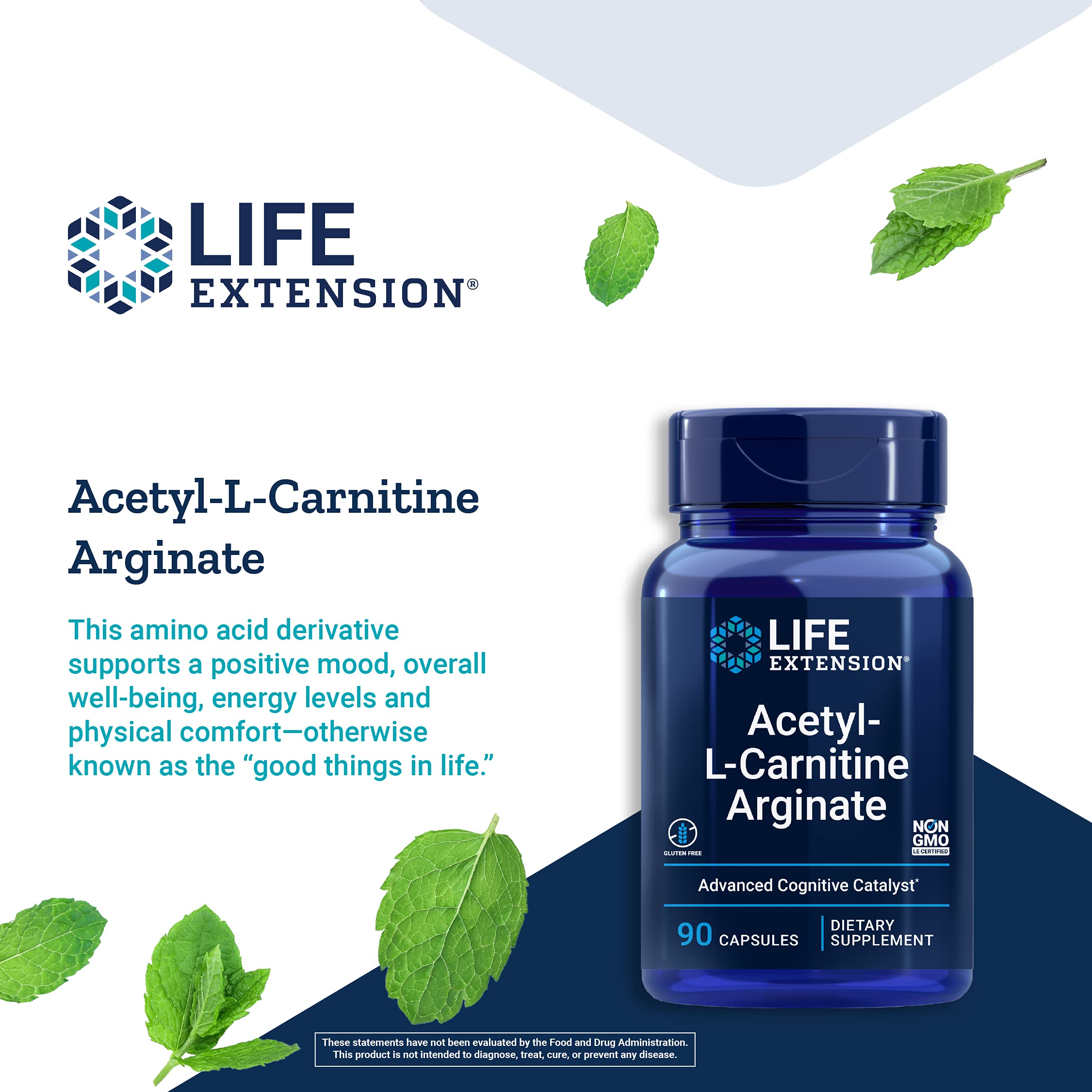 Life Extension Acetyl-L-Carnitine Arginate - Advanced Amino Acid Carnitine Supplement for Memory, Cognition, Cell Energy & Brain Health Support – Gluten-Free, Non-GMO – 90 Capsules