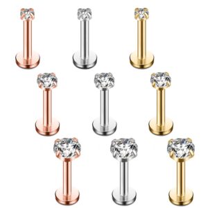 ruifan 9pcs 16g 2mm 3mm 4mm clear cubic zirconia labret monroe lip ring tragus helix earring stud barbell piercing jewelry bar length 6mm