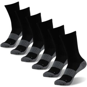 footplus copper summer hiking socks, mens womens cushioned sole arch support marathon running crew copper infused odor free climbing camping compression socks, 6 pairs black, medium