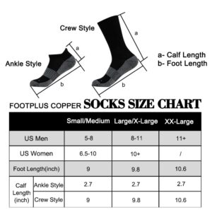 FOOTPLUS Copper Summer Hiking Socks, Mens Womens Cushioned Sole Arch Support Marathon Running Crew Copper Infused Odor Free Climbing Camping Compression Socks, 6 Pairs Black, Medium