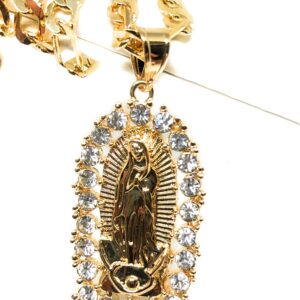 Gold Plated Virgin Mary Pendant Necklace Figaro 26" Virgen de Guadalupe Medalla Oro Laminado