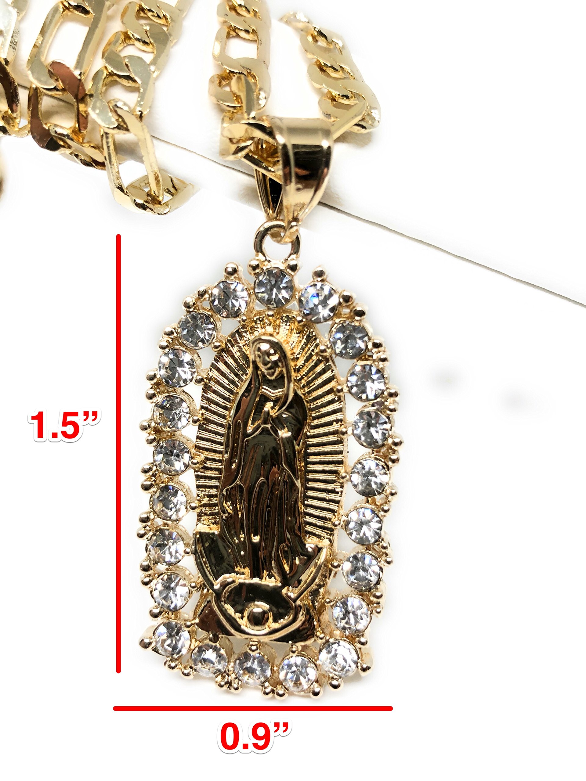 Gold Plated Virgin Mary Pendant Necklace Figaro 26" Virgen de Guadalupe Medalla Oro Laminado