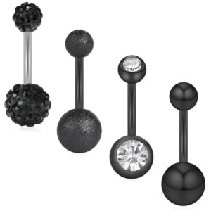 ruifan 4pcs 14g cubic zirconia ball belly button rings navel barbell body jewelry piercing - black