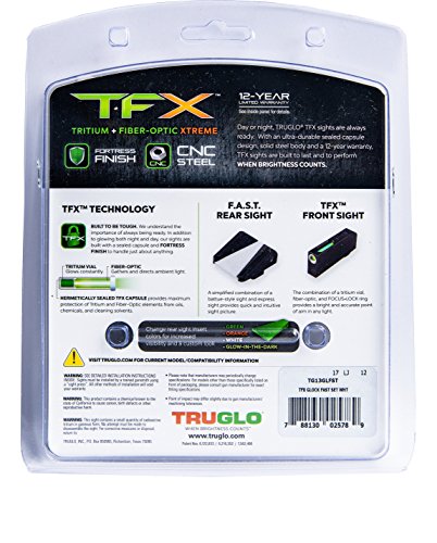 TRUGLO TFX Tritium & Fiber-Optic Xtreme Front & F.A.S.T. Rear Handgun Sight Set | Durable Shock-Resistant Compact Glowing Day & Night Tactical Sights, Compatible with Glock Handguns