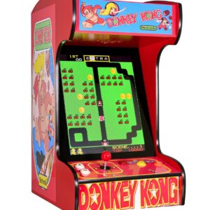 Doc and Pies Arcade Factory Classic Home Arcade Machine - 60 Retro Games - Tabletop and Bartop - Full Size LCD Screen, Buttons and Joystick (Red)