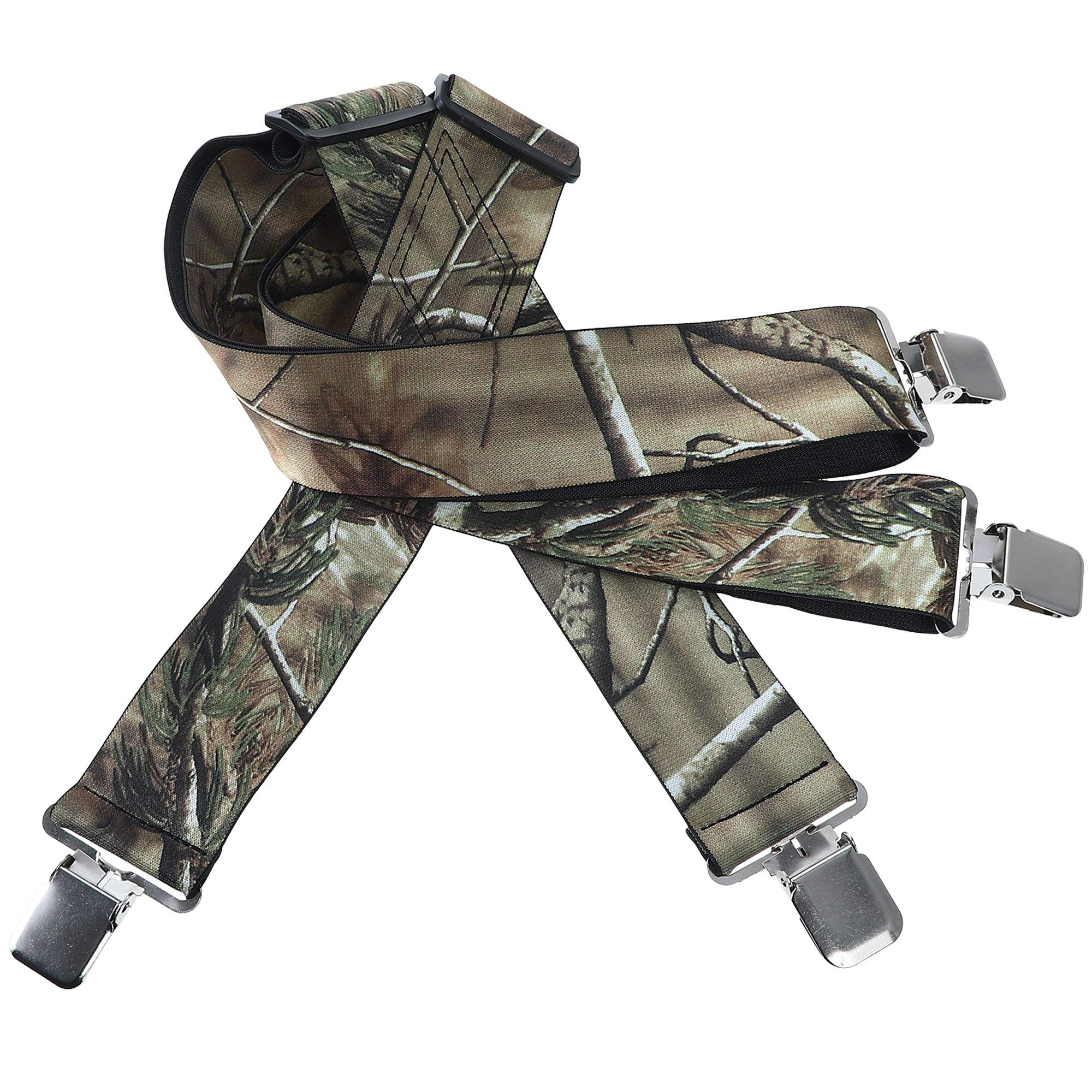 Mens Utility Suspenders X Shape - Wide 2" Solid Straight Clip Suspender (Camo Pattern)