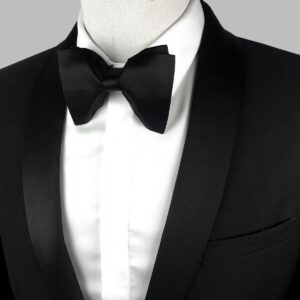 Mens Silk Oversized Bowtie Formal Tuxedo Big Bow Ties (Black)