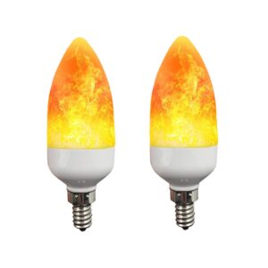 led flame light bulb e12 candelabra base 3w 2 mode led flickering bulb candelabra flame tip vintage chandelier flame bulbs for lantern bar party christmas decorations (e12-2 pack)