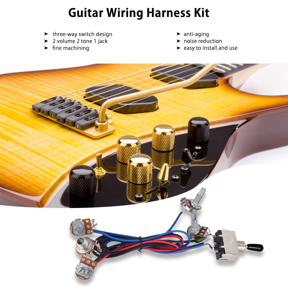 Guitar Wiring Harness Kit, 3 Way Switch 2 Volume 2 Tone 1 Jack 500K Pots for Les Paul LP Guitar Guitar Wiring Kit 1 Vowiring