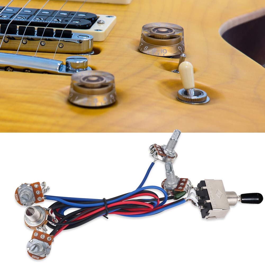 Guitar Wiring Harness Kit, 3 Way Switch 2 Volume 2 Tone 1 Jack 500K Pots for Les Paul LP Guitar Guitar Wiring Kit 1 Vowiring