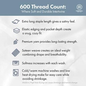 Threadmill 100% Cotton Sheets for Queen Size Bed - 600 Thread Count Queen Bed Sheets Set with 16” Deep Pocket - Sateen Weave 4-Piece Bedding Set with Cooling Effect, Sage Green