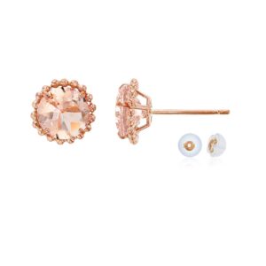 10k rose gold 5mm round morganite with bead frame stud earring with silicone back