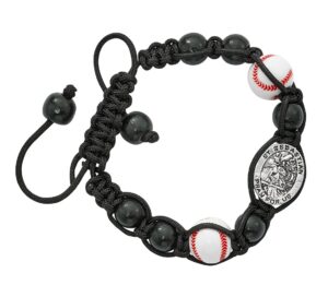 sports baseball bead bracelet with silver toned saint sebastian medal, 8 inch