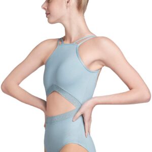 Danskin Women's High Neck Leotard, Aqua dust, Large