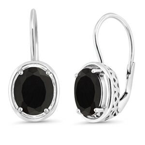 gem stone king 925 sterling silver black onyx dangle earrings for women (4.00 cttw, gemstone birthstone, oval cut 9x7mm)