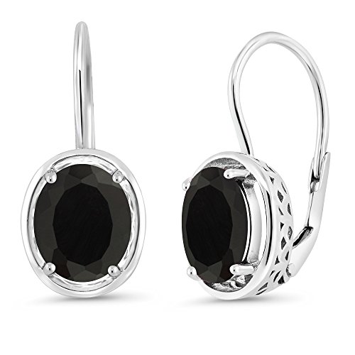 Gem Stone King 925 Sterling Silver Black Onyx Dangle Earrings For women (4.00 Cttw, Gemstone Birthstone, Oval Cut 9X7MM)