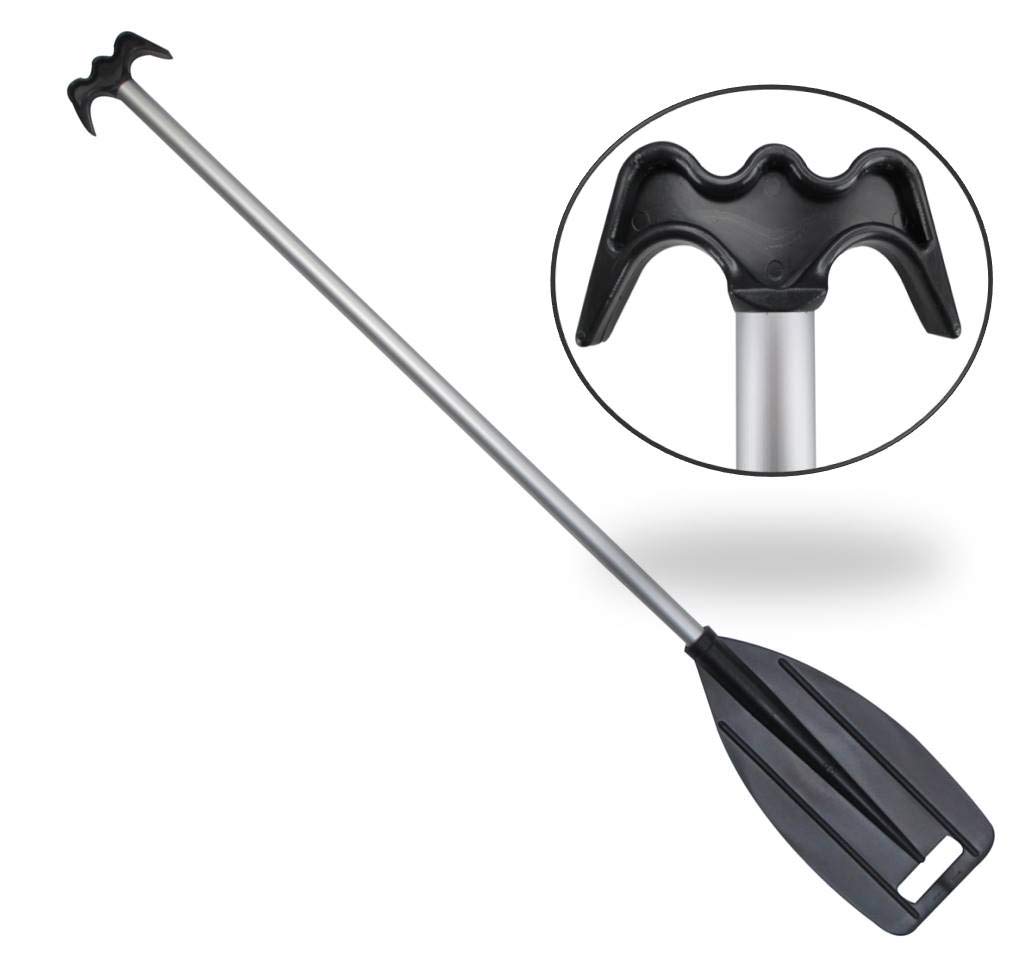 Pactrade Marine Boat Kayak Raft Paddle & Hook 4 ft Anodized Aluminum Shaft Black Plastic Blade