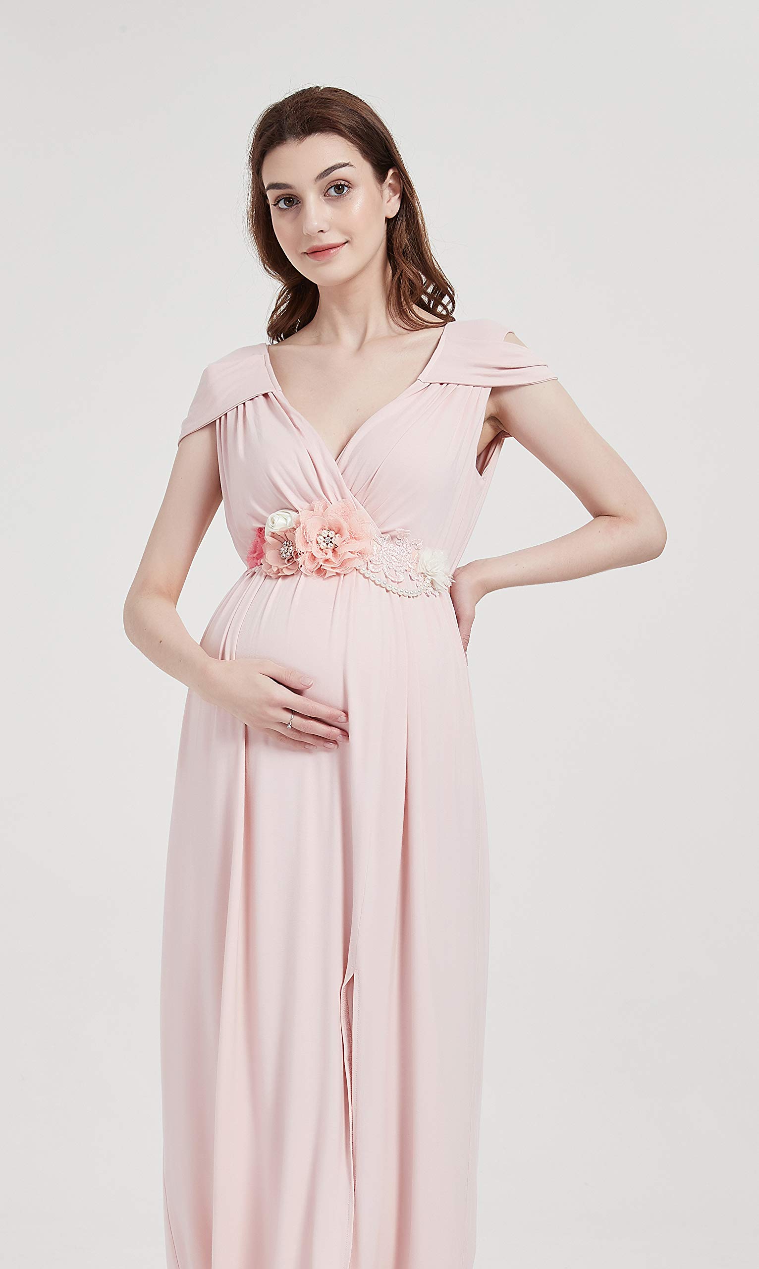 FANFAN Pregnant Wedding Belt Bridal Applique Sash Belt Maternity Satin Belt Y01 (Blush)