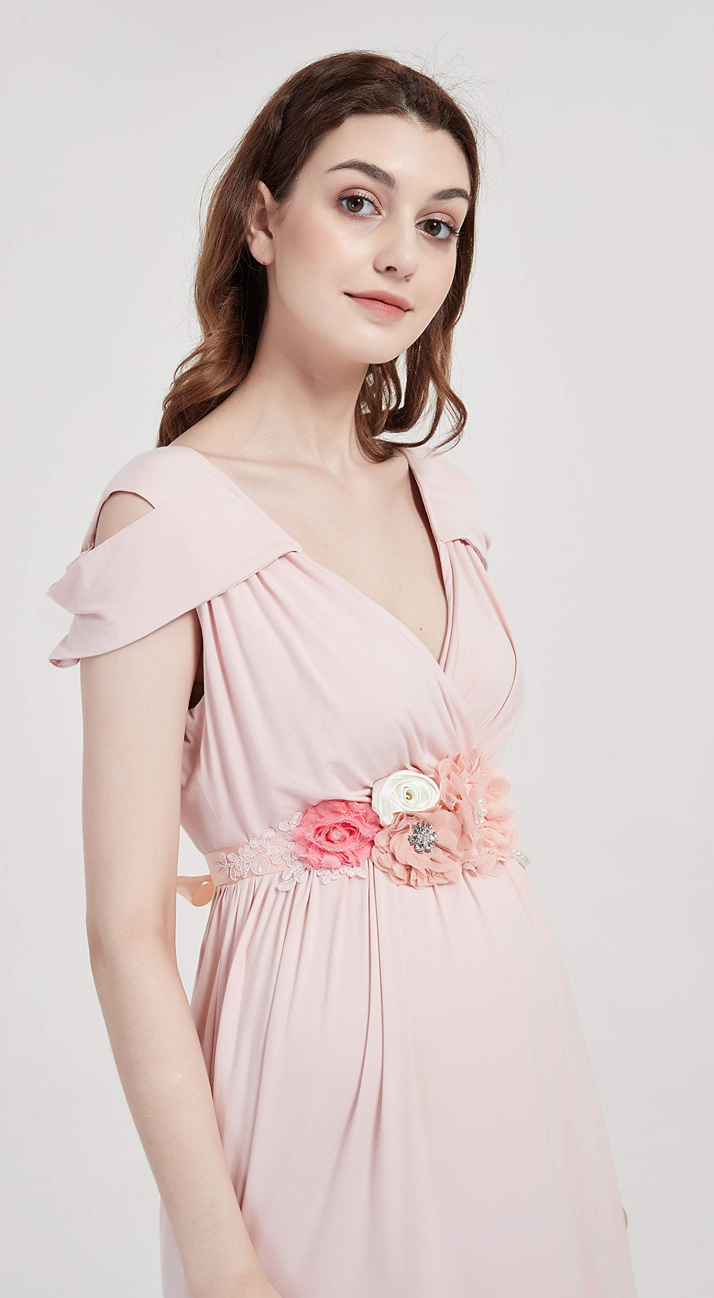 FANFAN Pregnant Wedding Belt Bridal Applique Sash Belt Maternity Satin Belt Y01 (Blush)