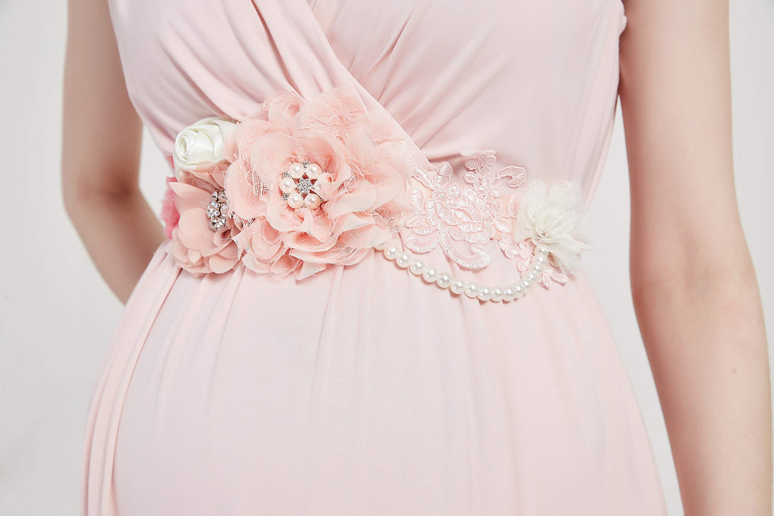 FANFAN Pregnant Wedding Belt Bridal Applique Sash Belt Maternity Satin Belt Y01 (Blush)