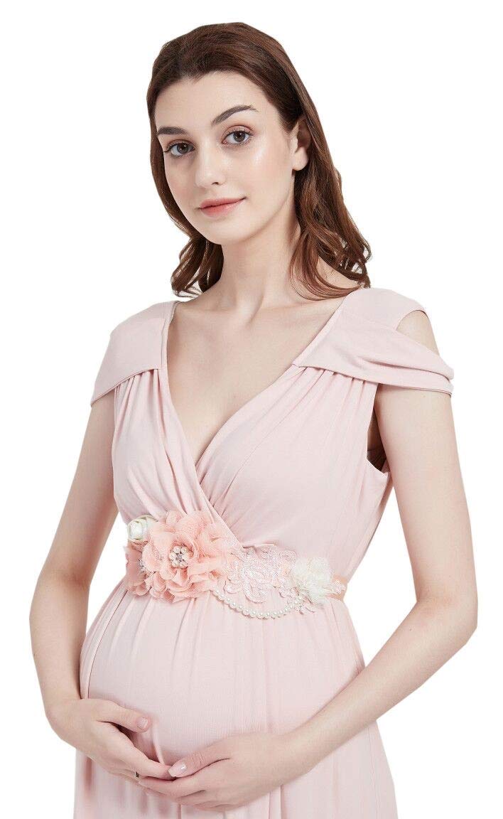 FANFAN Pregnant Wedding Belt Bridal Applique Sash Belt Maternity Satin Belt Y01 (Blush)