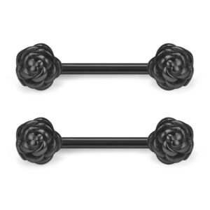 ruifan 316l stainless steel vintga flower rose nipple shield barbell ring bar body piercing 14g 2pcs - black