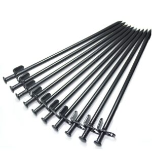 iumÉ 10-pack tent stakes, black / 11.8inch heavy duty camping stakes with oxford fabric pouch, unbreakable and inflexible steel ground stakes tent for outdoor trip hiking gardening