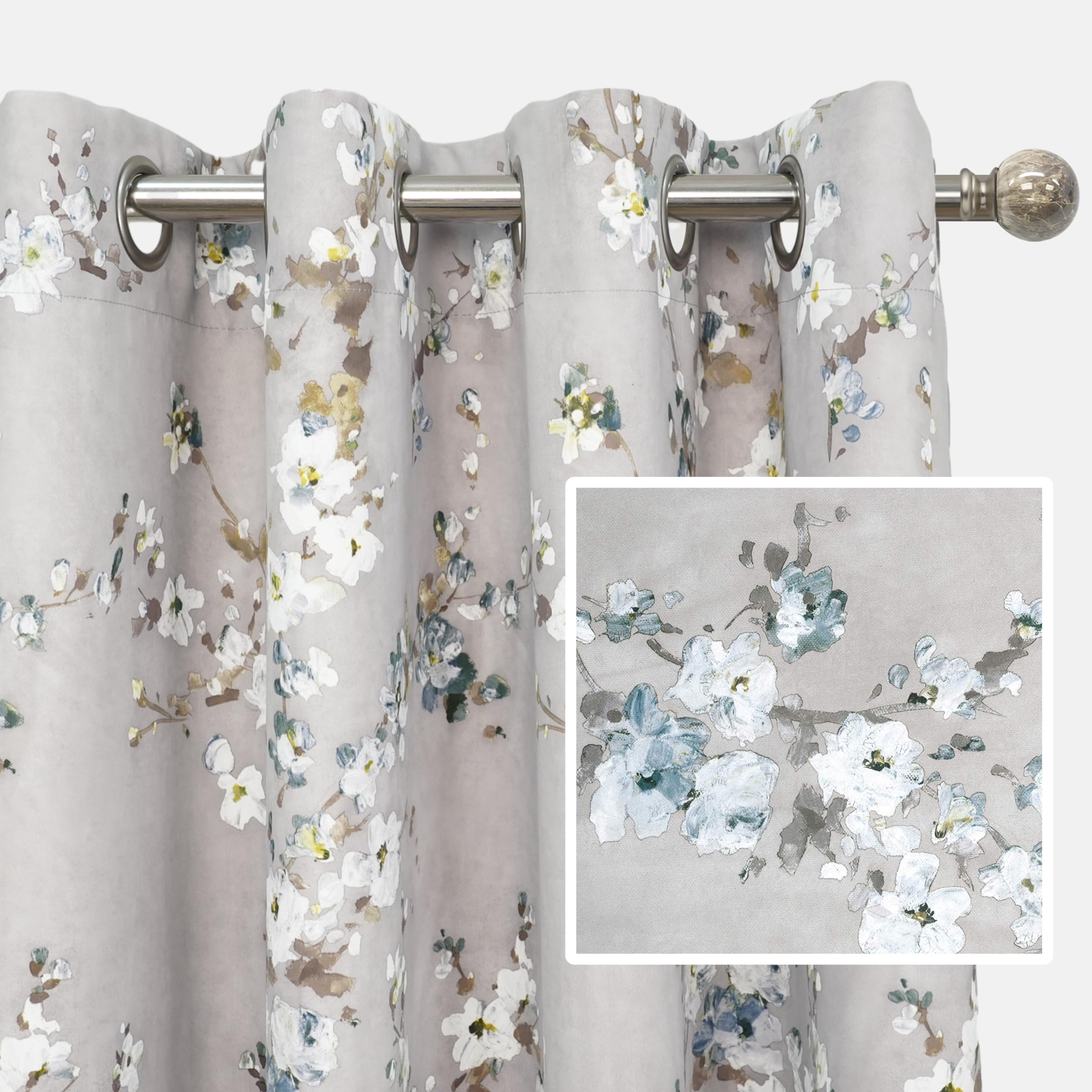 DriftAway Floral Curtains for Living Room 52 Inch x 84 Inch Room Darkening Grommet Thermal Window Treatment for Bedroom Farmhouse 2 Panels