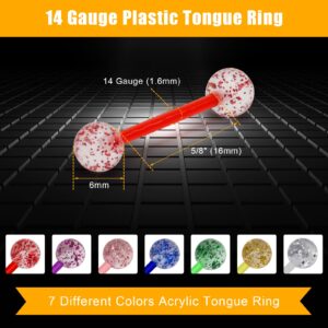 CrazyPiercing Flexible Glitter Acrylic Surgical Steel Barbell Tongue Ring Retainer or Nipple Ring 14G Bar Length 16mm (Acrylic Barbell)