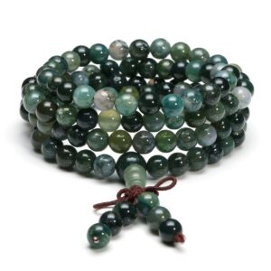 jovivi 108 mala beads bracelet 6mm natural green moss agate gemstone healing crystal stone beaded bracelet hand knotted prayer mala beads necklace for yoga meditation balance