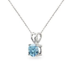 B. BRILLIANT Blue Necklace for Women Sterling Silver Light Aqua Crystal 7mm Round Solitaire Pendant for Bridesmaids Summer Fashion Trendy