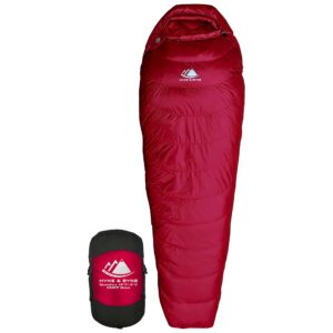 hyke & byke quandary 15 f hiking & backpacking sleeping bag - 3 season, 650fp duck down sleeping bag - ultralight - maroon - 72in - short