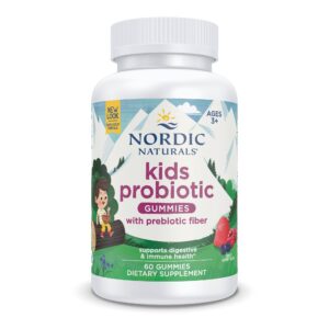 nordic naturals kids nordic flora probiotic gummies, merry berry punch - 60 gummies - 1.5 billion cfu & prebiotic fiber - non-gmo, vegan - 30 servings