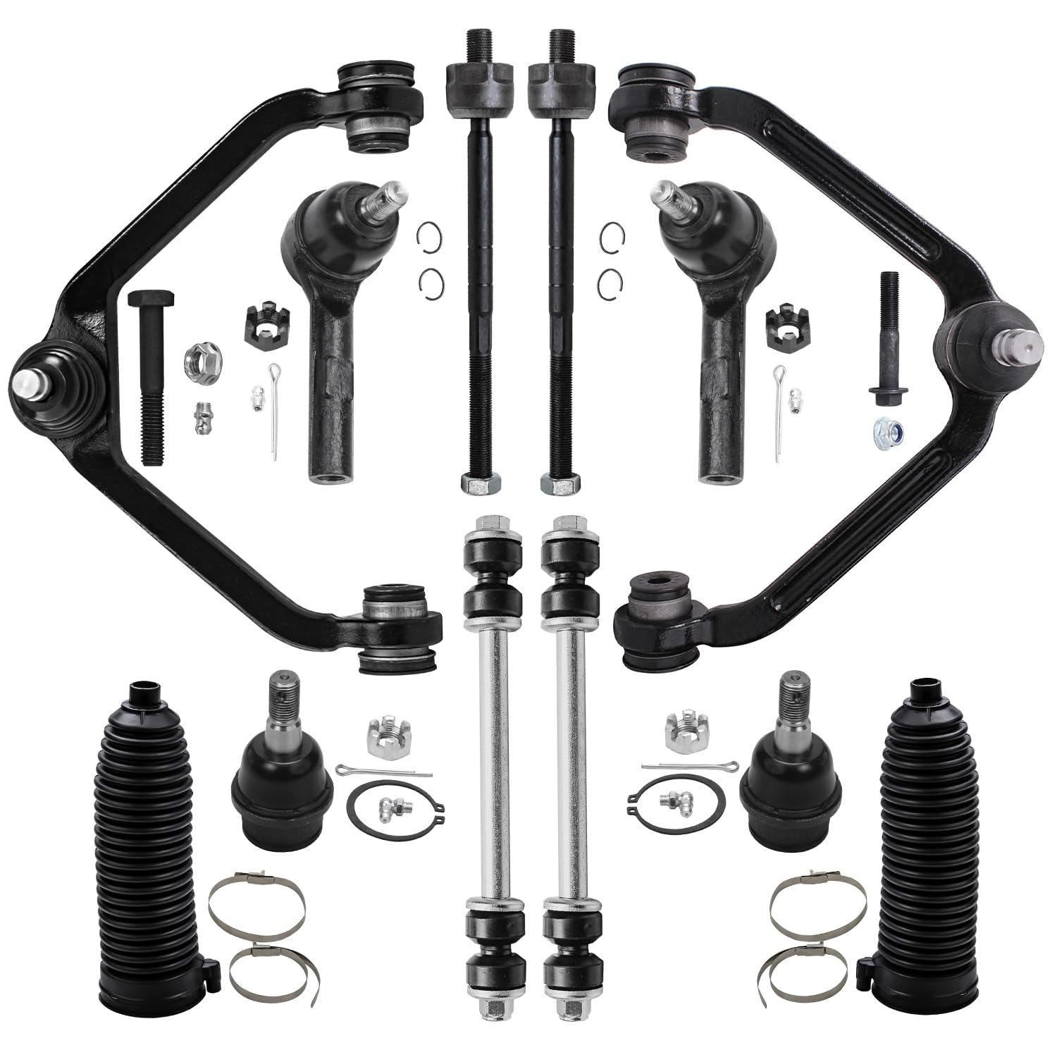 Detroit Axle - Front End 12pc Suspension Kit for Ford Ranger Mazda B3000 B4000, 2 Upper Control Arms 2 Lower Ball Joints Inner & Outer 4 Tie Rods 2 Boots 2 Sway Bars Replacement