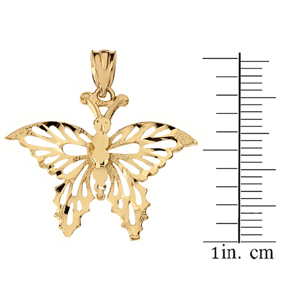 Solid 10k Gold Combination Filigree & Sparkling Cut Butterfly Pendant