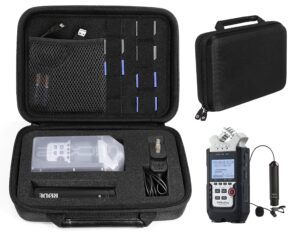 professional portable recorder case with diy foam inlay for zoom h1, h2n, h5, h4n, h6, f8, q8 handy music recorders, charger, mic tripod adapter and accessories (polyester black)