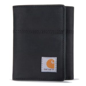 carhartt men's casual saddle leather wallets, available in multiple styles and colors, black (trifold), one size